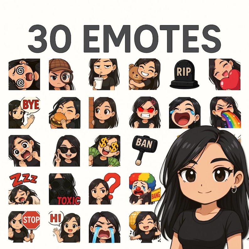 30 Chibi Cute Girl Twitch Emotes | Kick, Discord & Youtube Emote Pack ...
