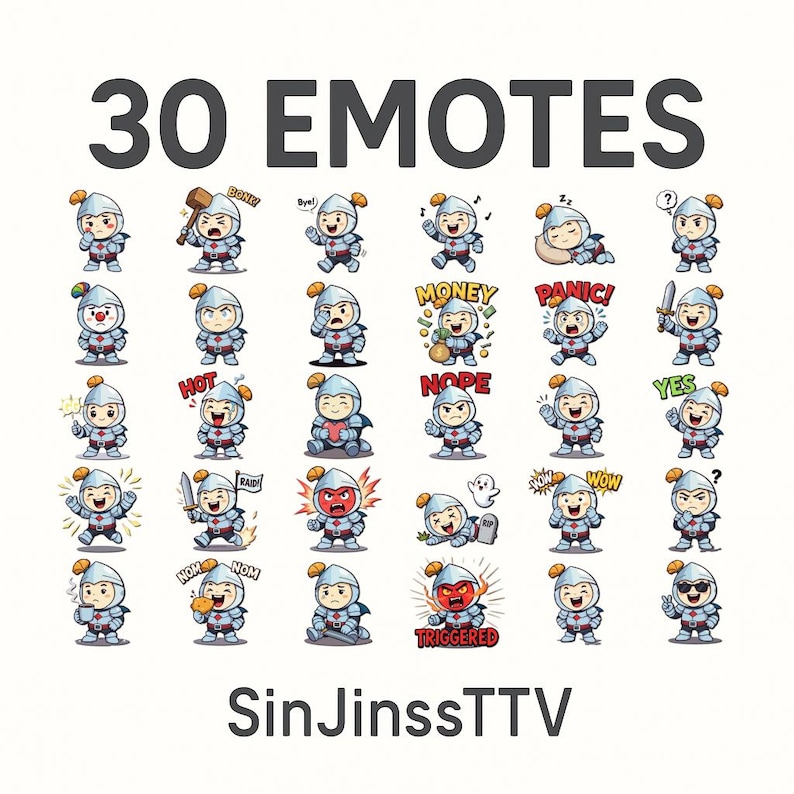 30 Twitch Emotes – Chibi Knight Set | PNG Banner | Streamer Pack for ...