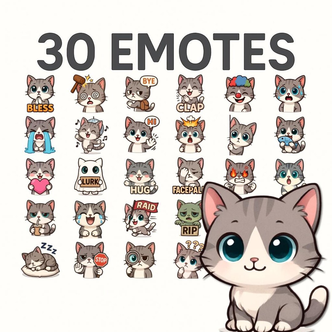 30 Chibi Cat Twitch Emotes | Kick, Discord & Youtube Emote Pack | Ready ...