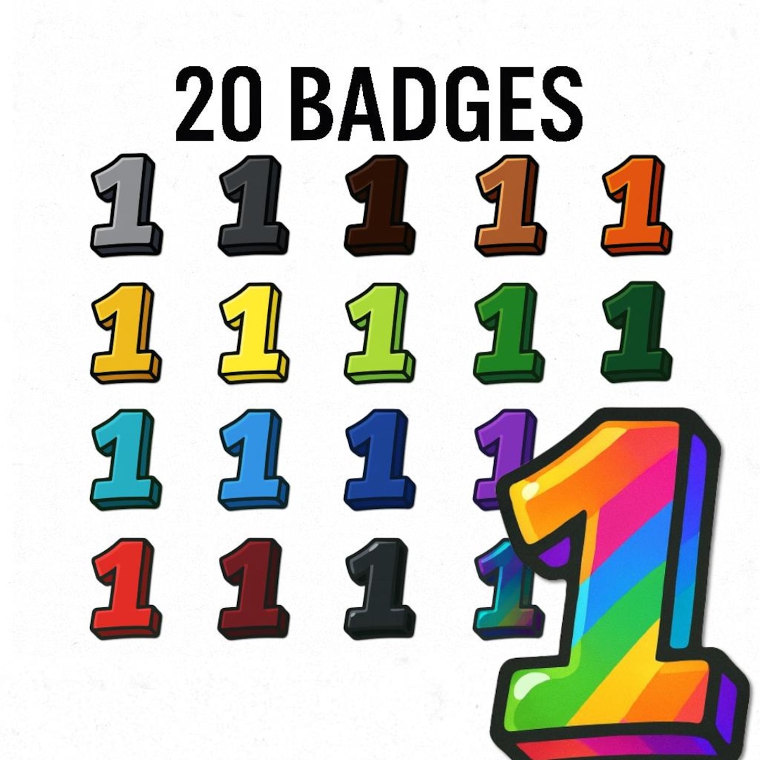 Twitch & Kick Sub Badges – Number "1" | 20 Badge Pack With Color ...