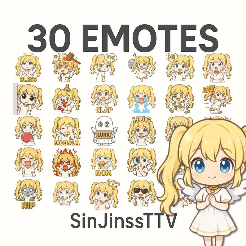 30 Chibi Angel Twitch Emotes | Cute Anime Style Emotes for Streamers ...