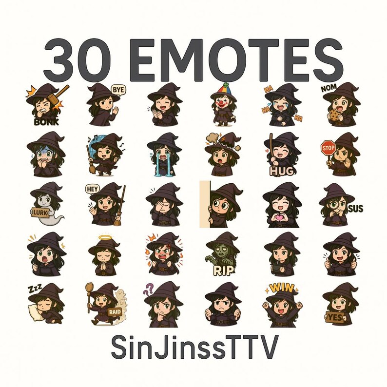 30 Witch Chibi Emotes Pack | Cute Twitch & Kick Stream Emotes | Ready ...