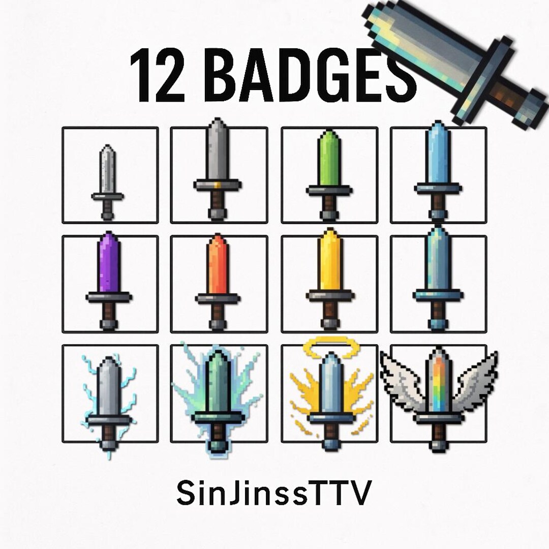 Pixel Sword Sub Badges for Twitch & Discord – 12 Tier Progression Icons ...