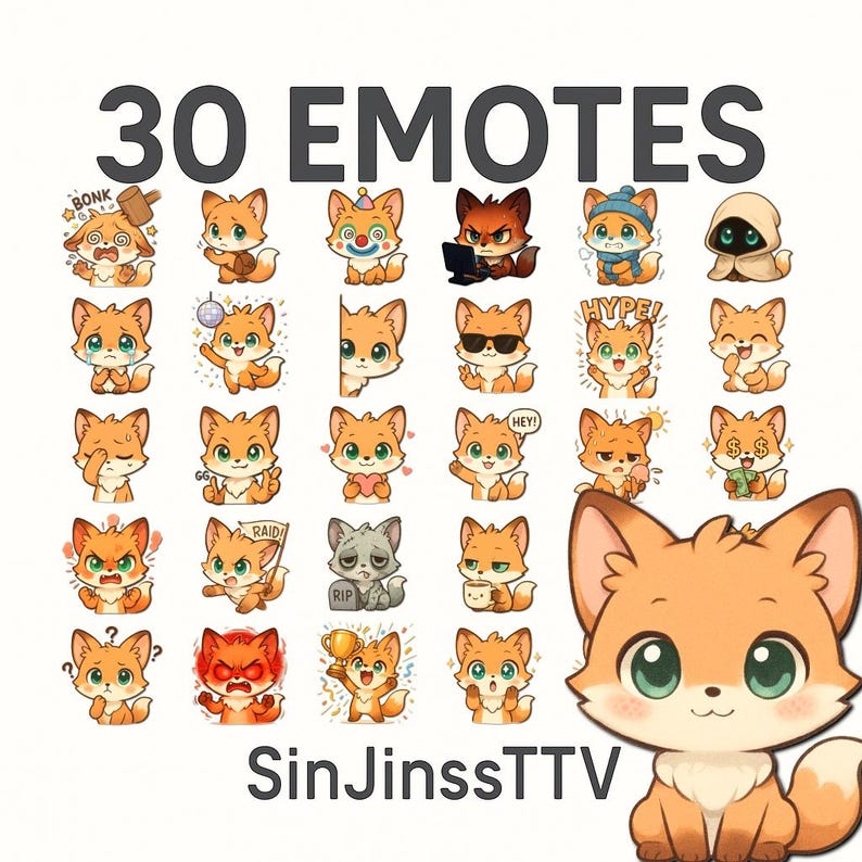 30 Chibi Fox Twitch Emotes – Cute Kawaii Streamer Pack for Twitch ...