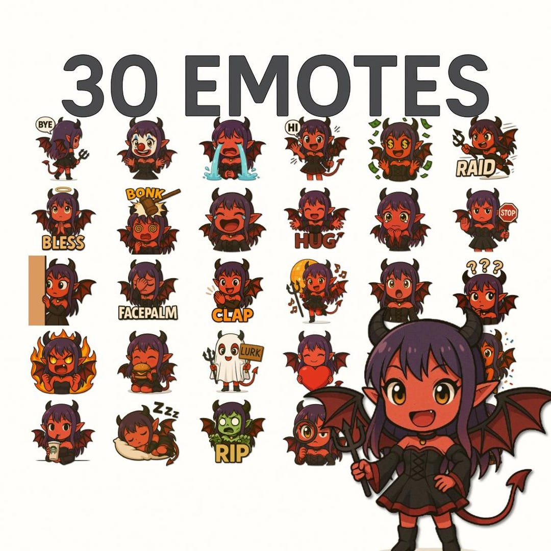 30 Chibi Devils Twitch Emotes | Kick, Discord & Youtube Emote Pack ...