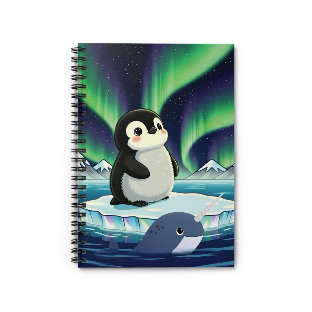 Penguin and Narwhal Spiral Notebook | Northern Lights Journal - Etsy