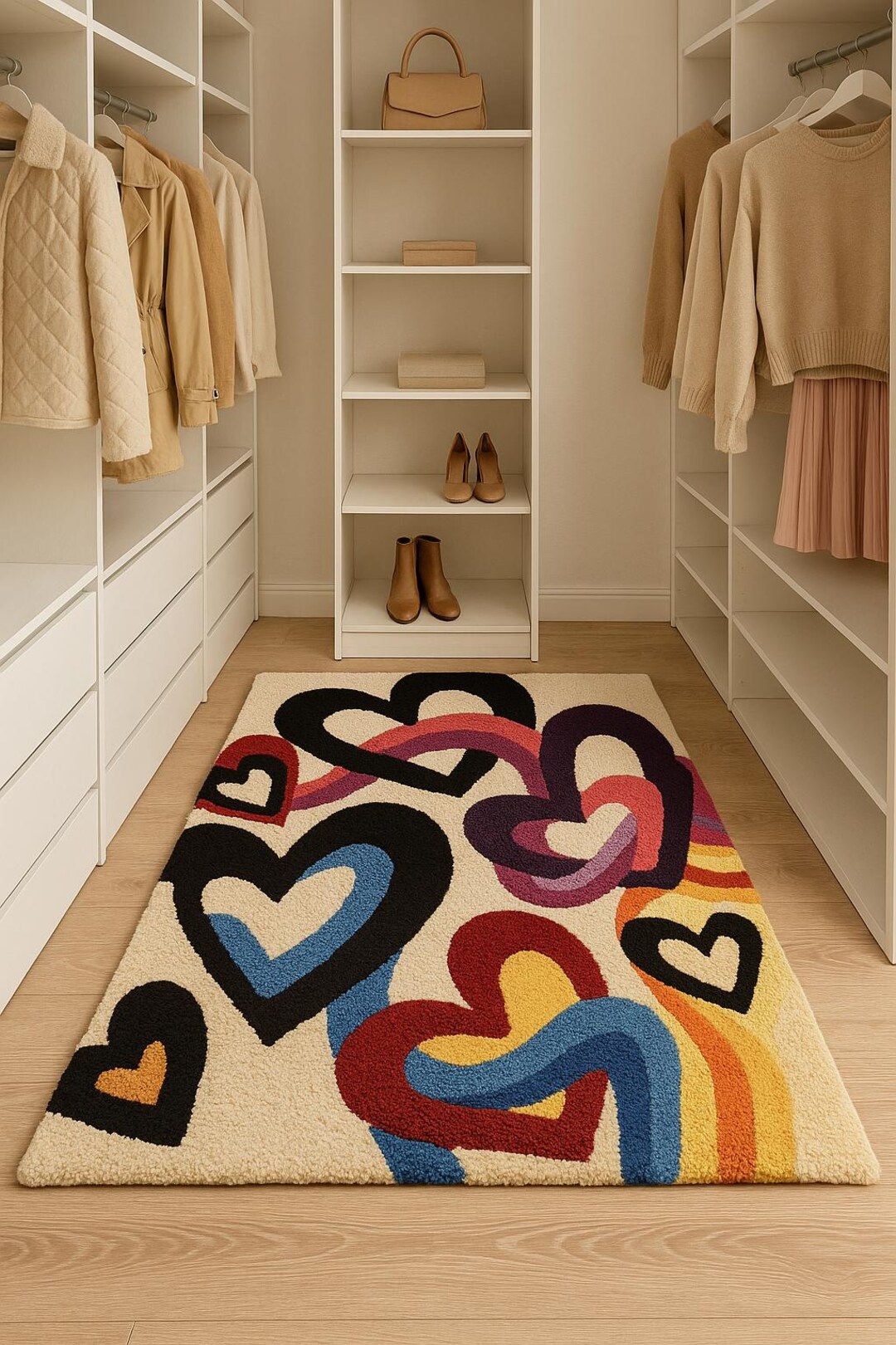 Hand Tufted Wool Rug: Colorful Heart Pattern, Modern Accent Rug - Etsy