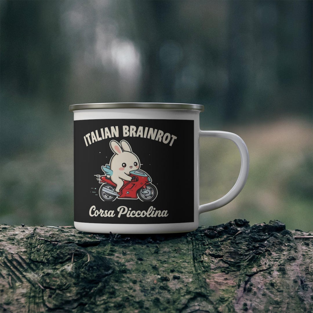 Italian Brainrot Corsa Piccolina Cute Enamel Camping Mug With Bunny ...
