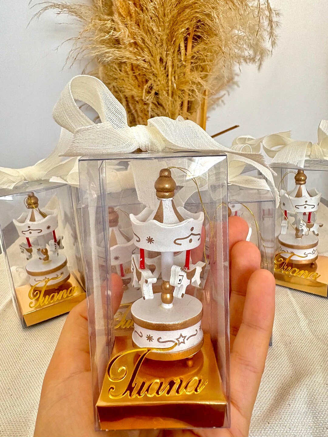 White Carousel Favor, Personalized Baptism Favor, Christening Keepsake ...