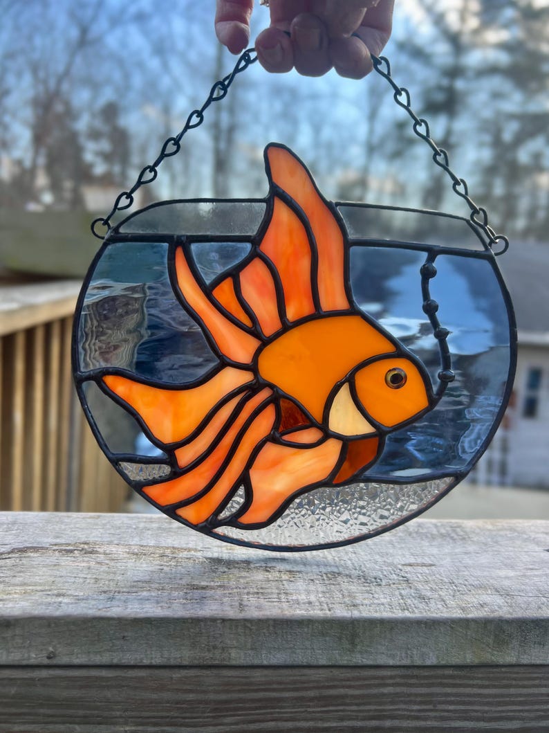 Goldfish Fishbowl Stained Glass Pattern - Etsy