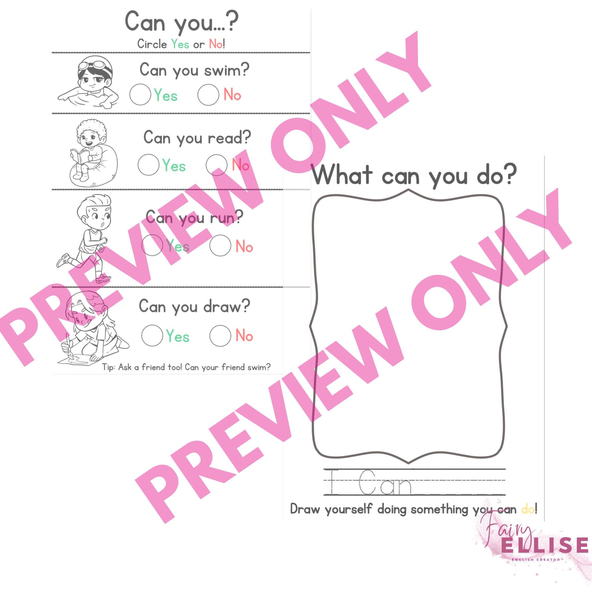 I Can Do It in Summer! ESL Coloring & Tracing Pages for Kids | Action ...