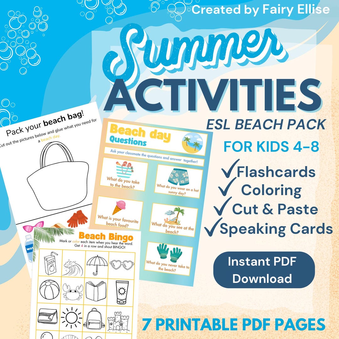 Summer Beach ESL Printable Pack | Activities for Kids | Cut & Paste ...
