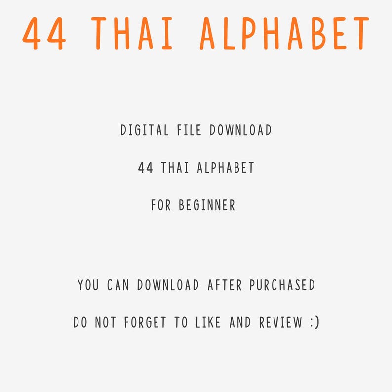 Learn Thai Alphabet Printable PDF - 44 Consonants With Example - Etsy ...