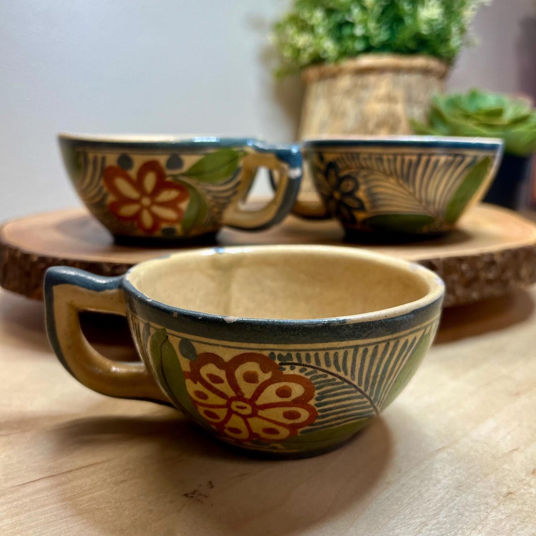 Mexican Vintage Teacups Set of 3, Floral Teacup, Garden Art, Boho ...