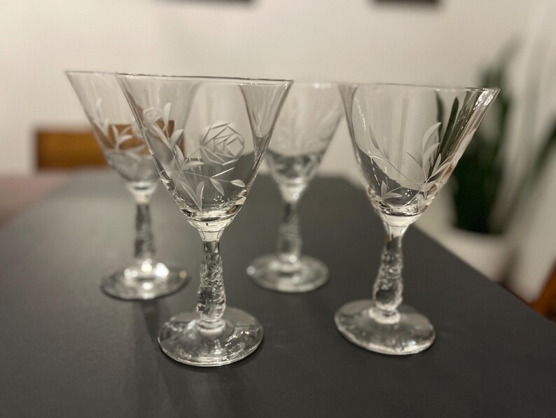 Vintage Etched Crystal Bar Sets: Water/wine Goblets, Martini Glasses ...