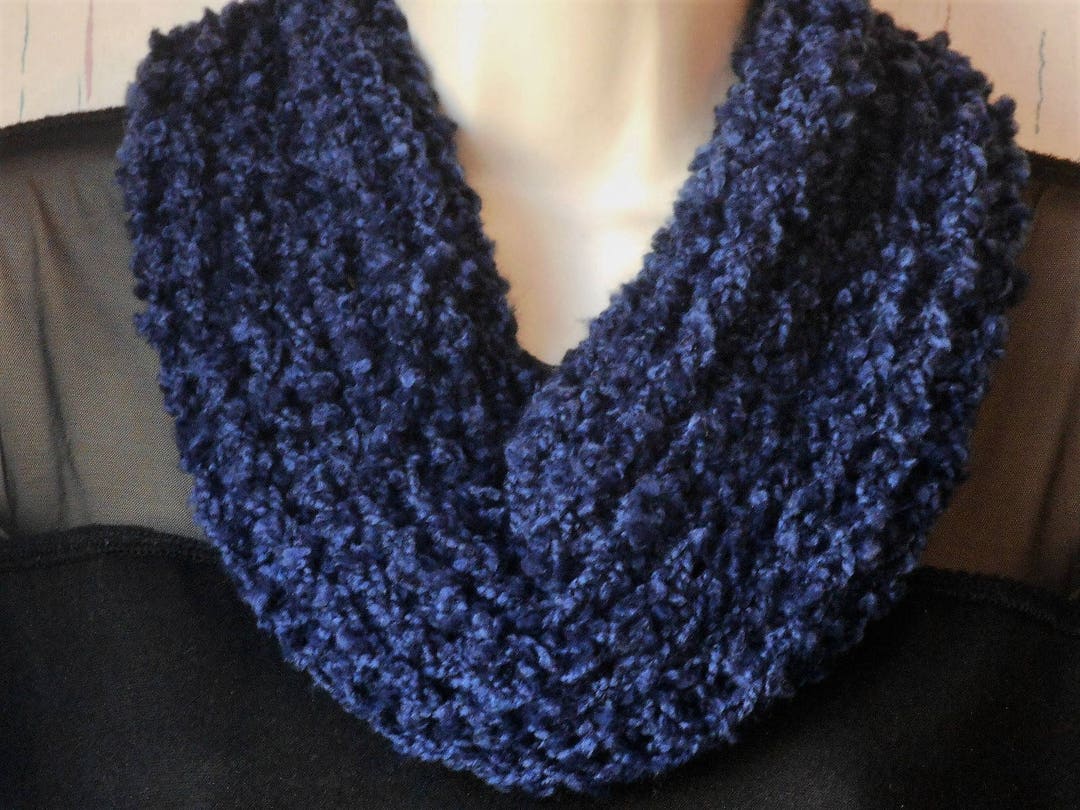 Sapphire Blue Knit Cowl, Retro 70's Scarf, Fuzzy Boa Neck Warmer, Short ...
