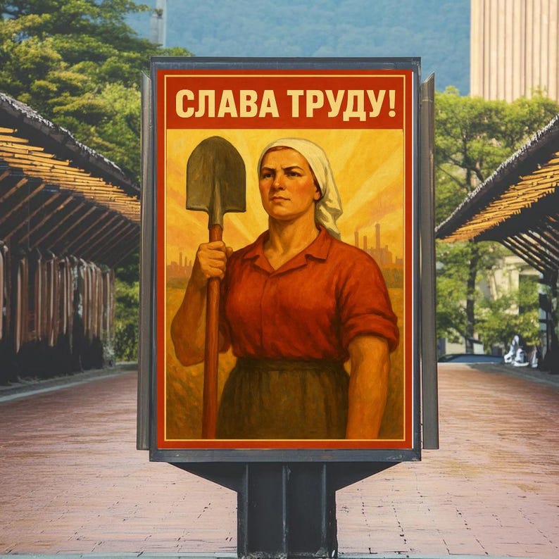 Slava Trudu – Soviet Propaganda Poster Print, Retro USSR Wall Art ...