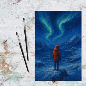 Svalbard Norway Wall Art – Girl Under Northern Lights in Arctic ...