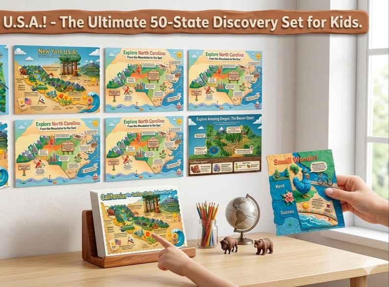 Printable USA 50 States Geography Learning Cards / Posters (digital ...