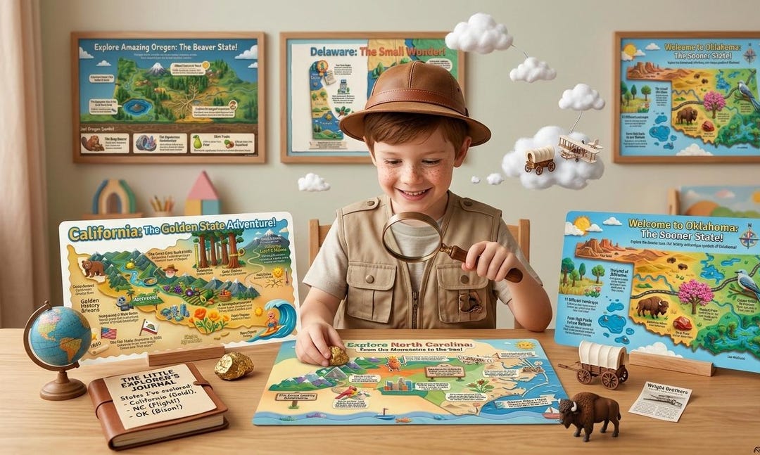 USA 50 States Geography Learning Cards, 3D Clay Style Maps (digital ...