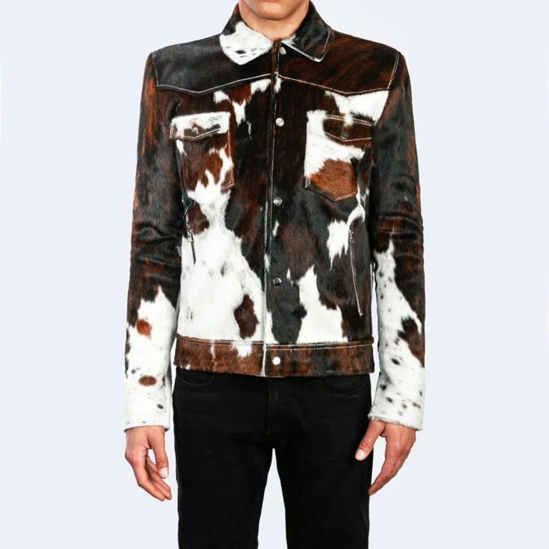 Men's Genuine Pony Hair Leather Jacket Unique Cowhide Western Fur Coat ...