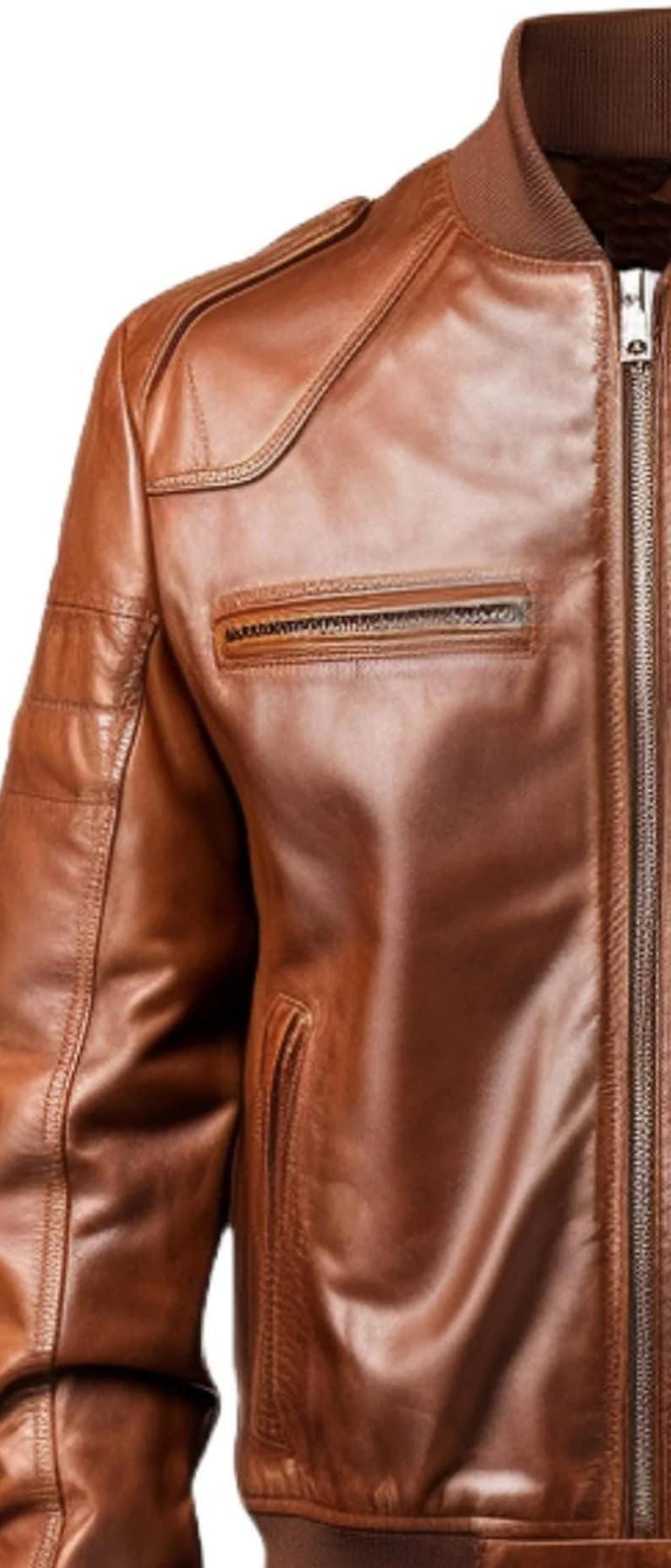 Men's Brown Leather Bomber Jacket: Vintage Biker Style Cowhide Coat - Etsy