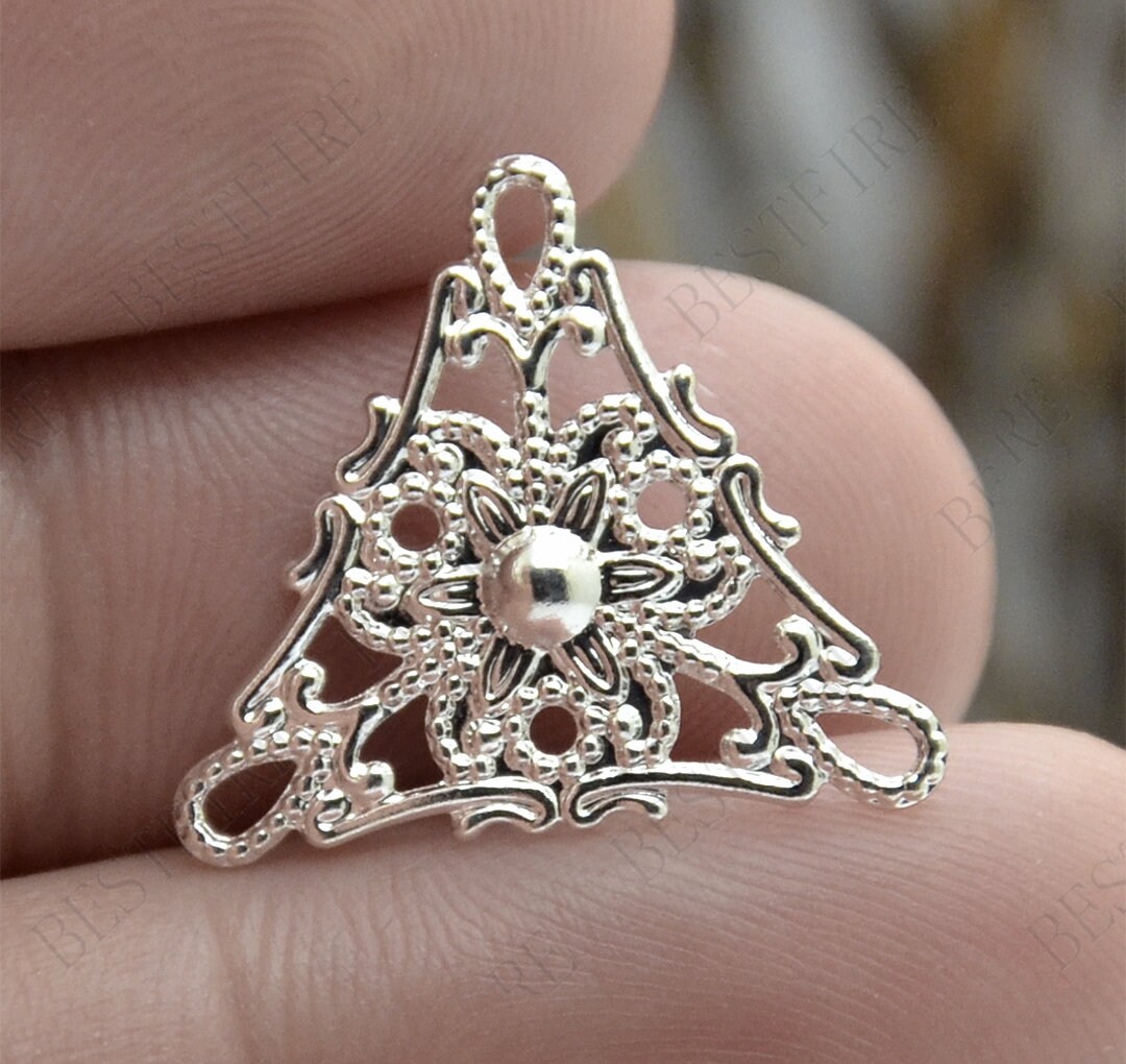 19*22mm Silver Tone Brass Triangle Filigree Jewelry Connectors Setting ...