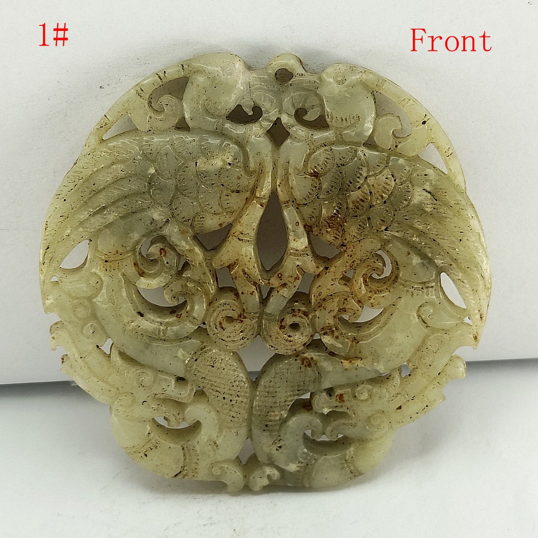 Carved Dragon Phoenix Jade Pendant - Etsy