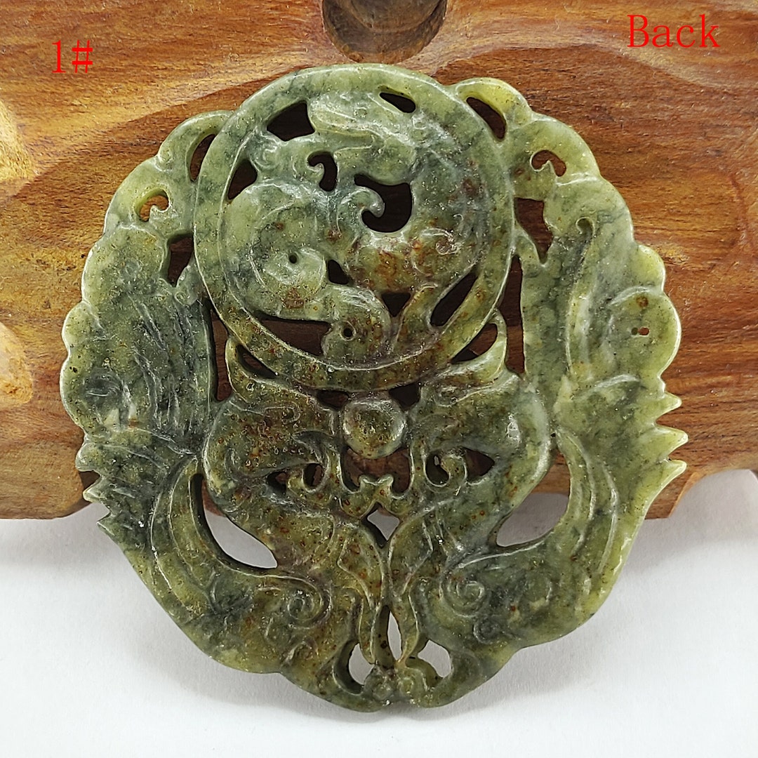 Hollow Carved Dragon and Phoenix Jade Pendant,carving Dragon and ...