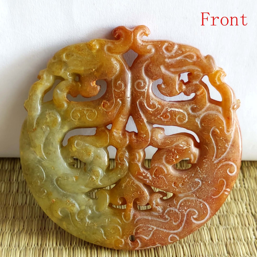 Double Face Hollow Carved Dragon and Phoenix Jade Pendant,carving ...