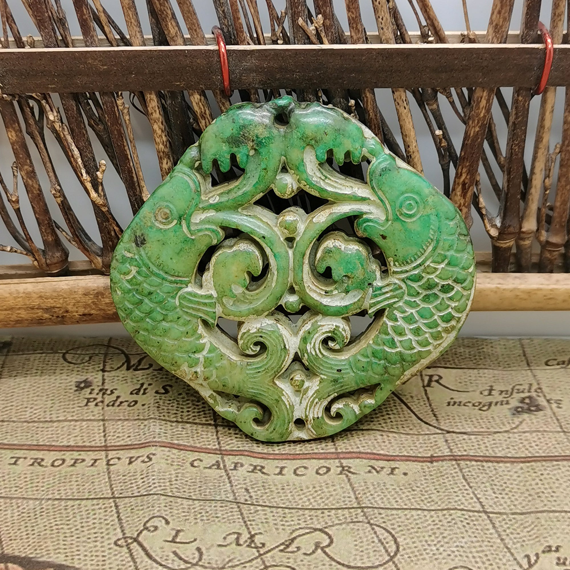 Double Green Carved phoenix Jade pendantCarved dragon jade | Etsy