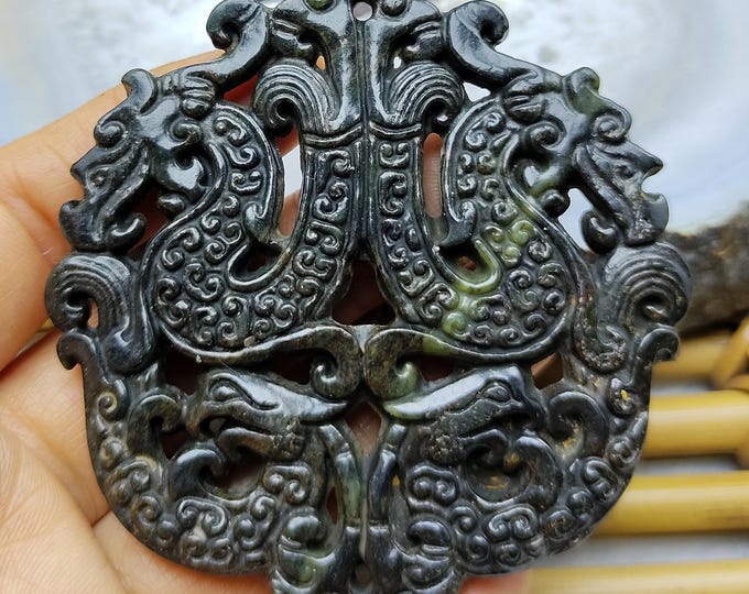 Hollow Carved Dragon Phoenix Jade Pendant,carved Phoenix Jade Pendant ...