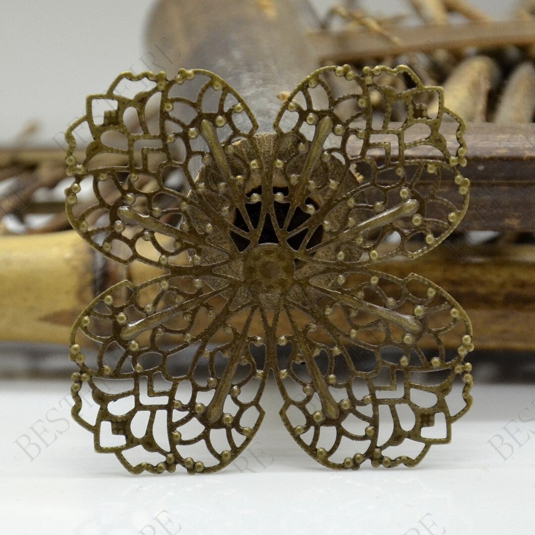 Bronze Tone Flower Filigree Connectors, Brass Jewelry Setting (43mm ...