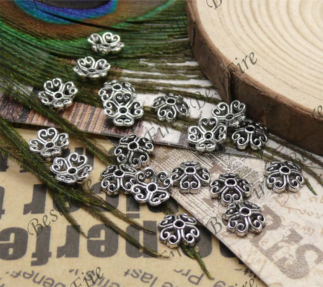 50pcs of Silver Tone Metal Flower Bead Cups 8mm,beadcap Findings ...