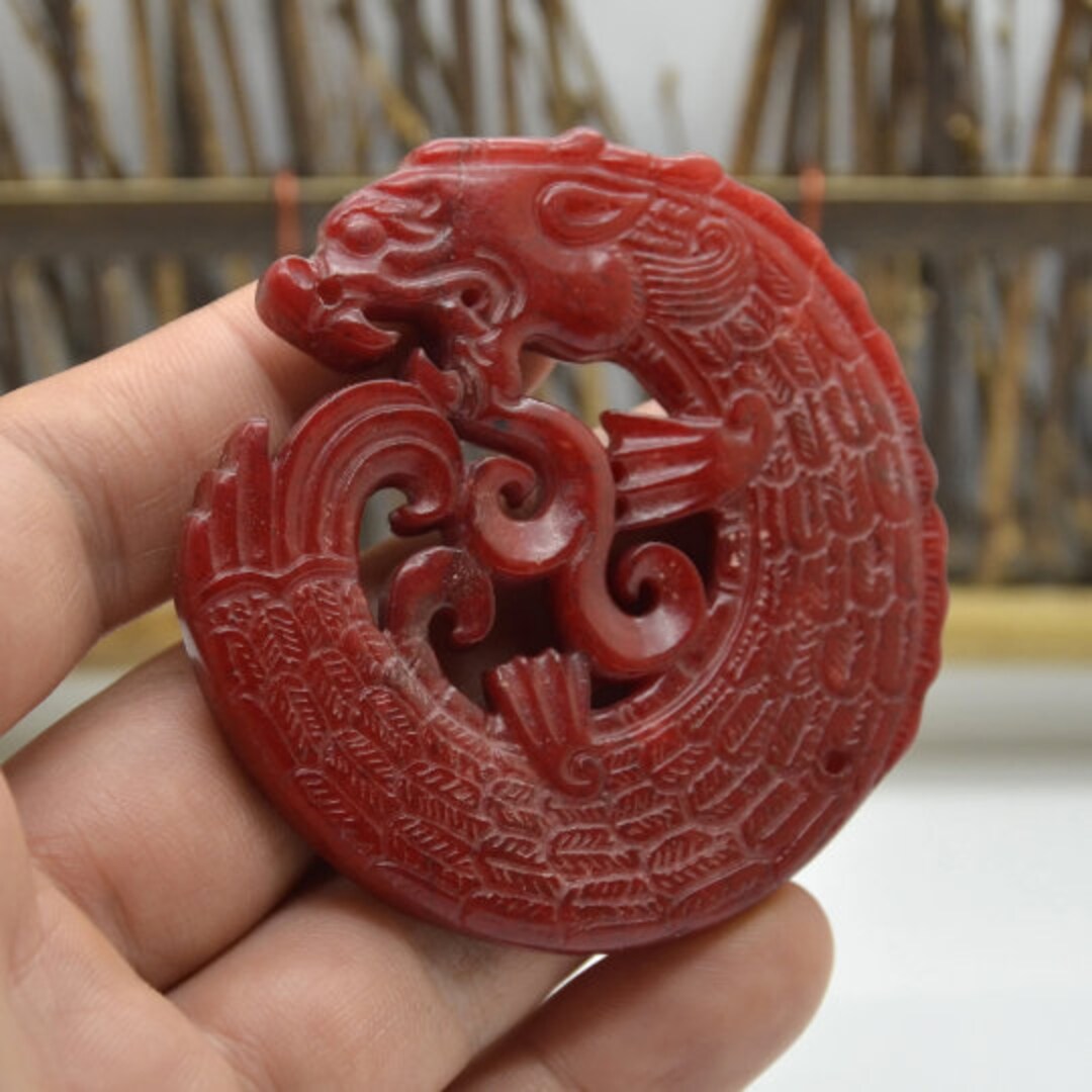 Hollow Carved Dragon Phoenix Jade Pendant,carved Phoenix Jade Pendant ...