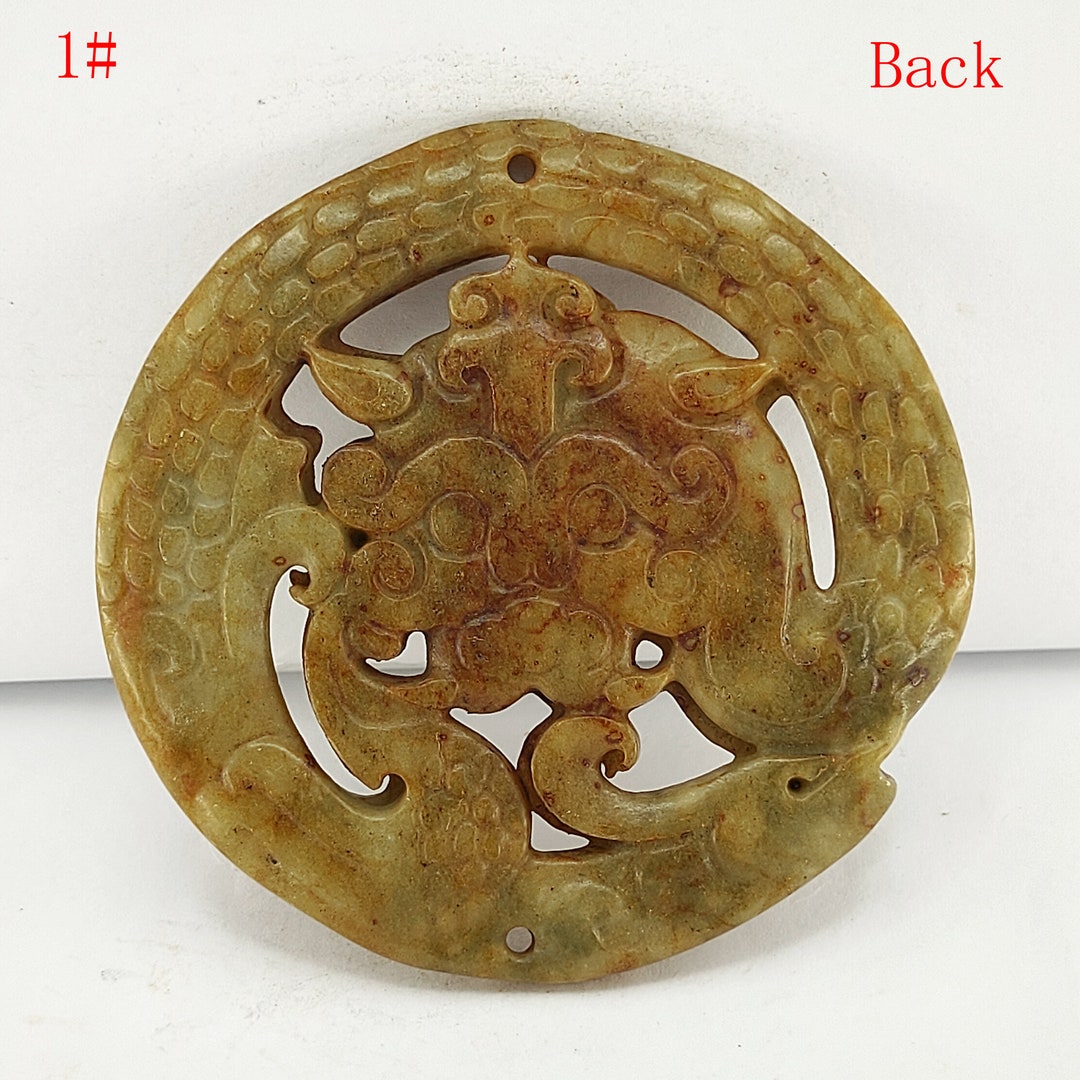 Hollow Carved Dragon and Phoenix Jade Pendant,carving Dragon and ...