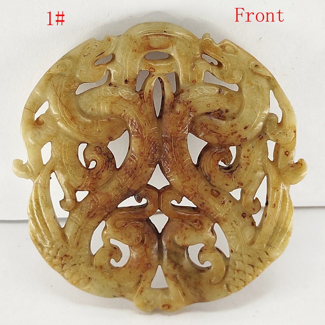 Double Face Carved Dragon Phoenix Jade Pendant,carved Dragon Phoenix ...