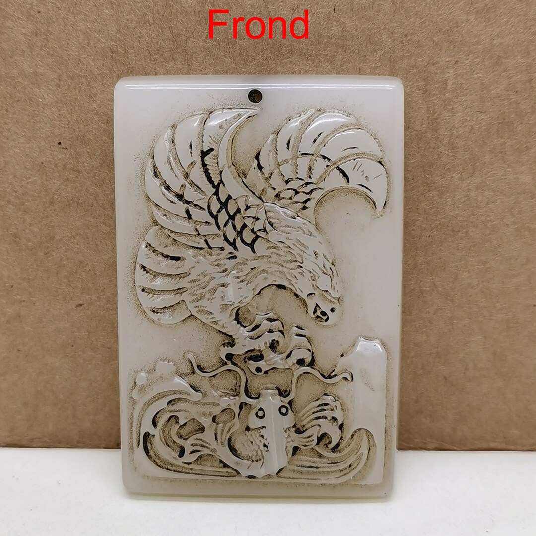 Rectangle Carved Eagle Synthetic Jade Pendant,carved Eagle Fish Jade ...