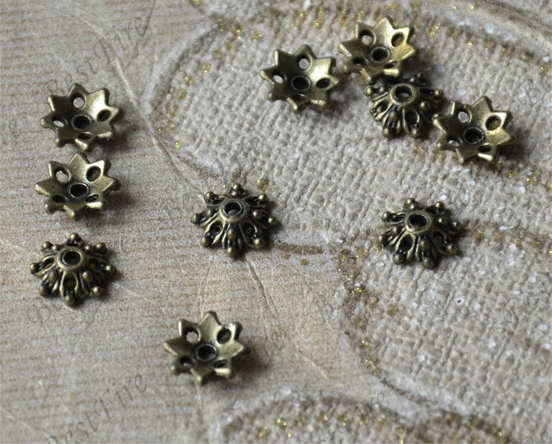 50 Pcs of Bronze Tone Metal Flower Bead Cups 9mm,beadcap Findings,beads ...