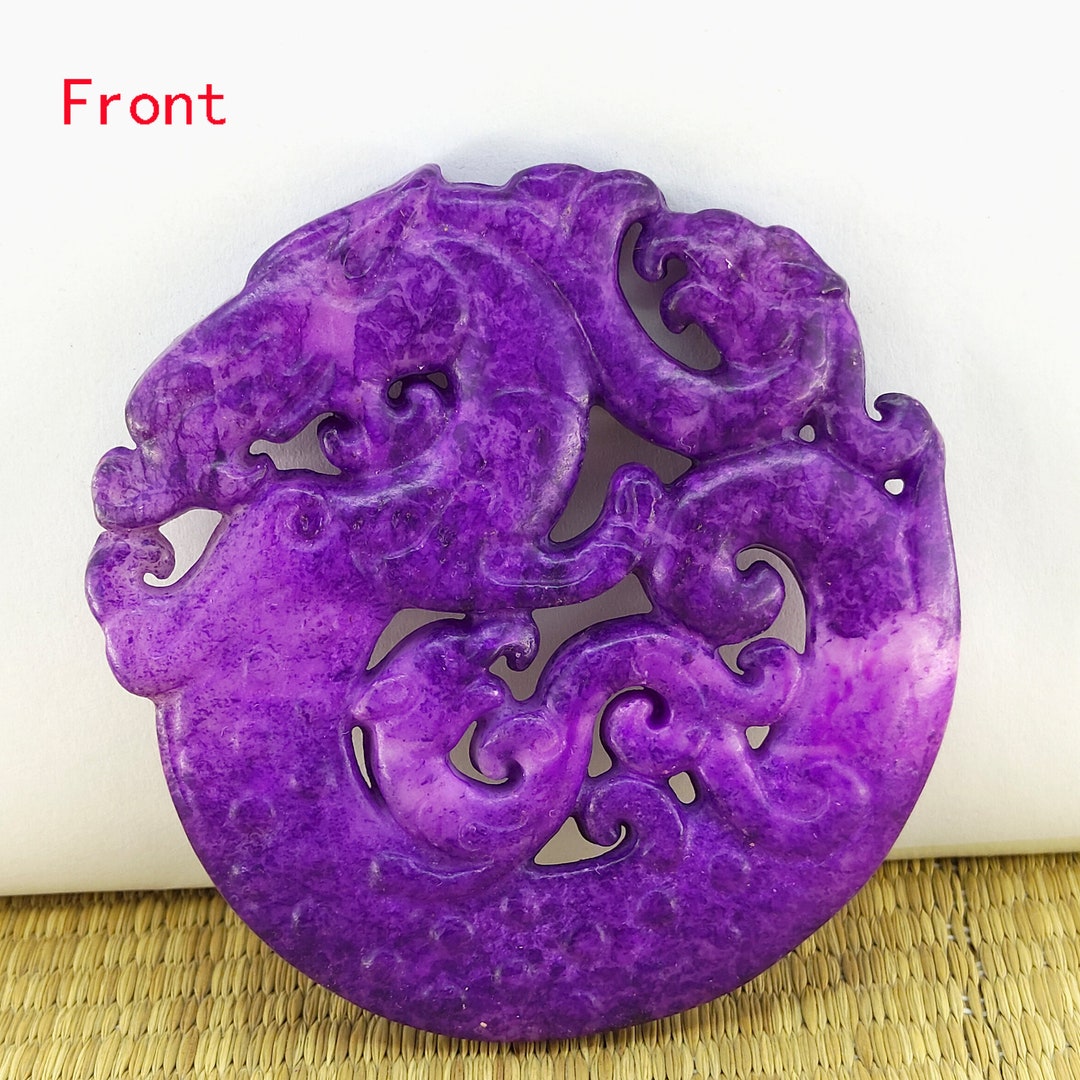 Purple Carved Dragon and Phoenix Jade Pendant,carving Dragon and ...