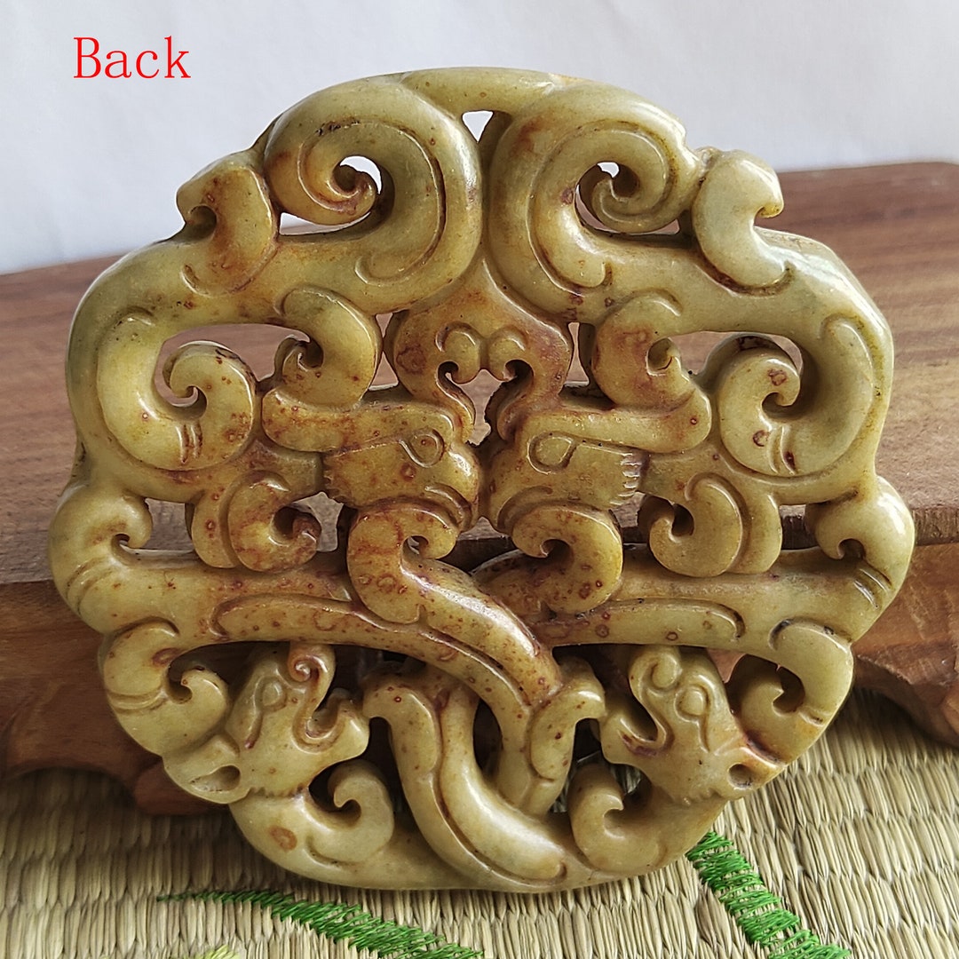 Carved Dragon and Phoenix Jade Pendant,carving Dragon and Phoenix Jade ...