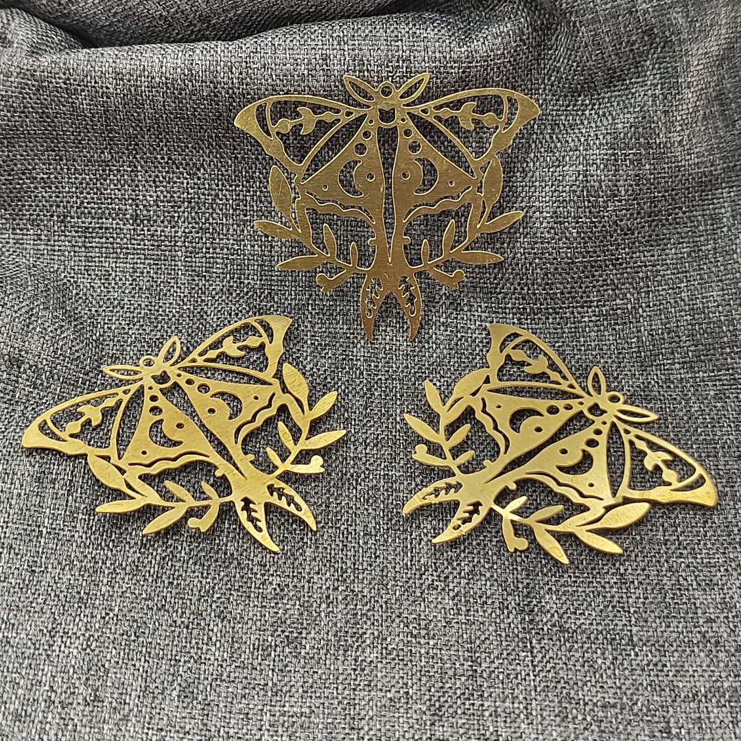 Raw Brass Moth Filigree Connectors Earring Components, Moth Leaf Charm ...
