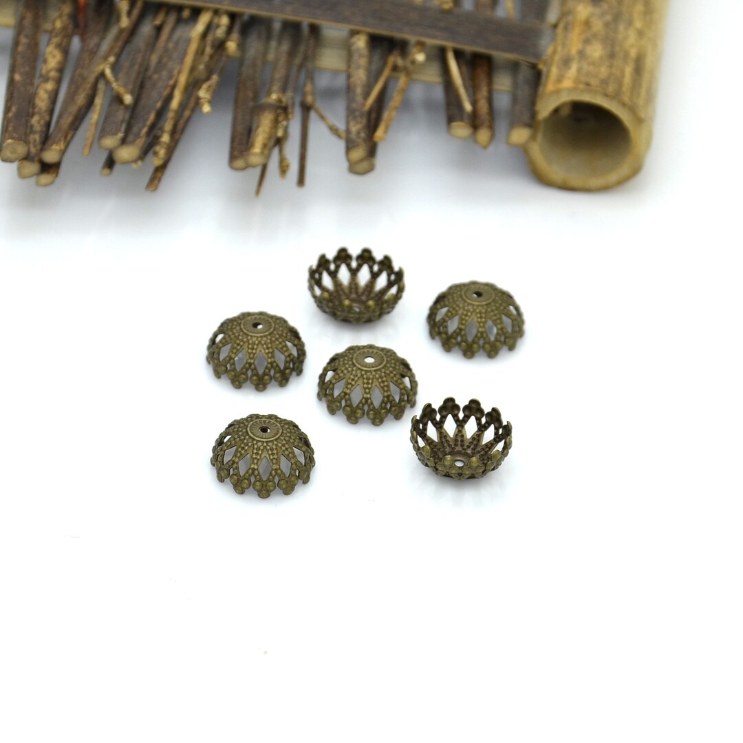 12 Mm Bronze Tone Flower Beads Cap,jewelry Connectors Setting,filigree ...