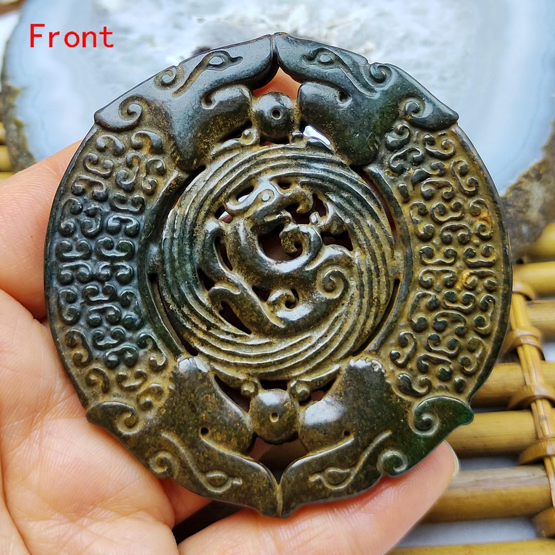 Hollow Carved Dragon Phoenix Jade Pendant,carving Dragon Phoenix Jade ...