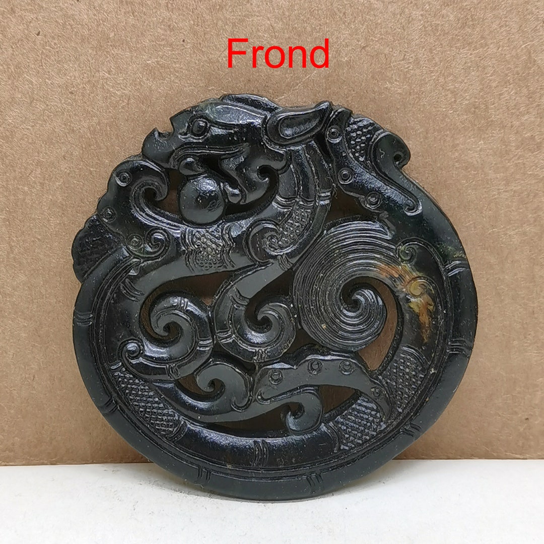 Double Face Carved Dragon Phoenix Jade Pendant,carved Dragon Phoenix ...