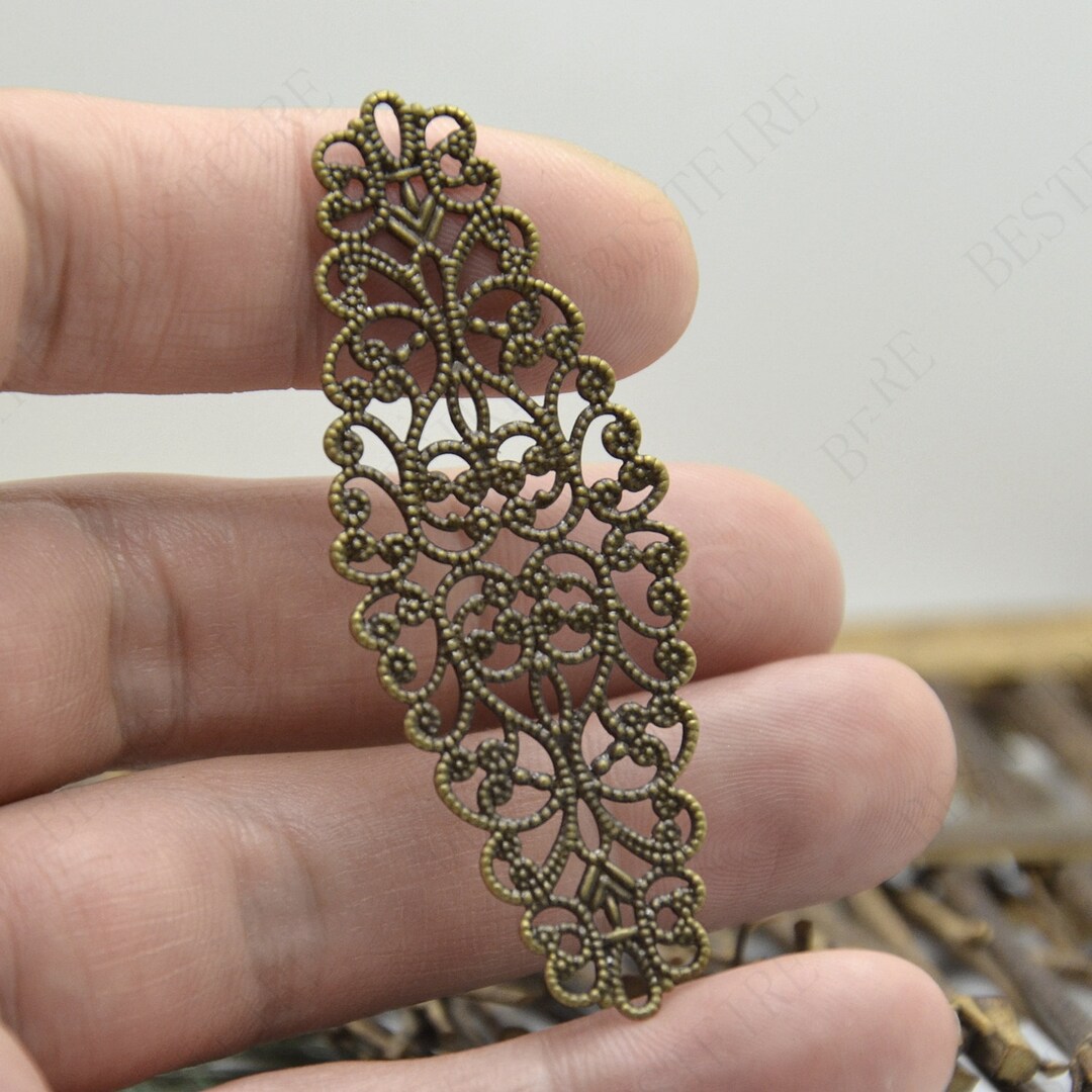 Bronze Tone Flower Filigree Connector, Brass Jewelry Finding (24x64mm ...