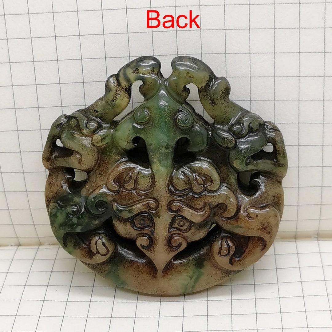 Double Face Carved Dragon Phoenix Jade Pendant,carved Dragon Phoenix ...