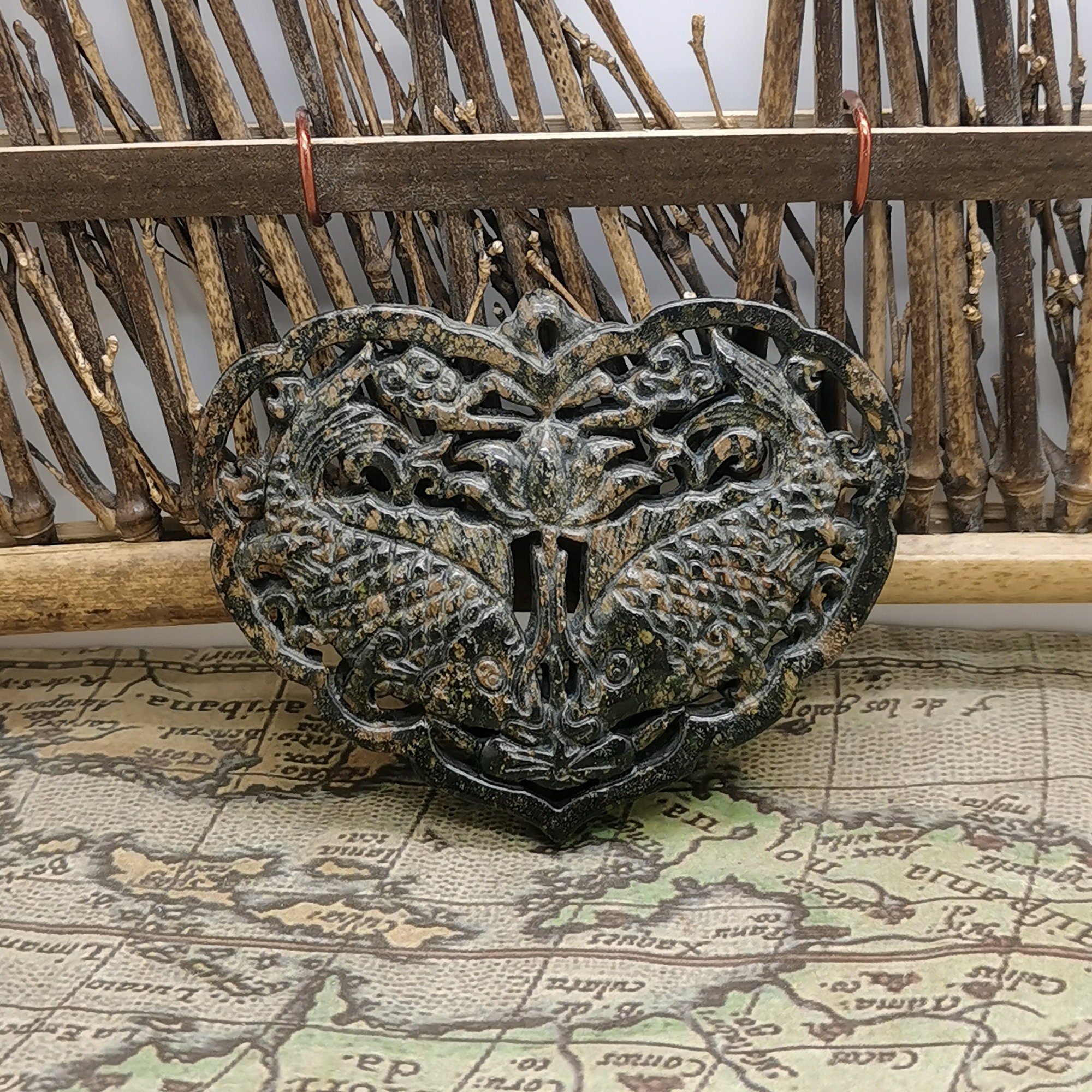 Carved Dragon and Phoenix Jade pendantCarved bat jade | Etsy