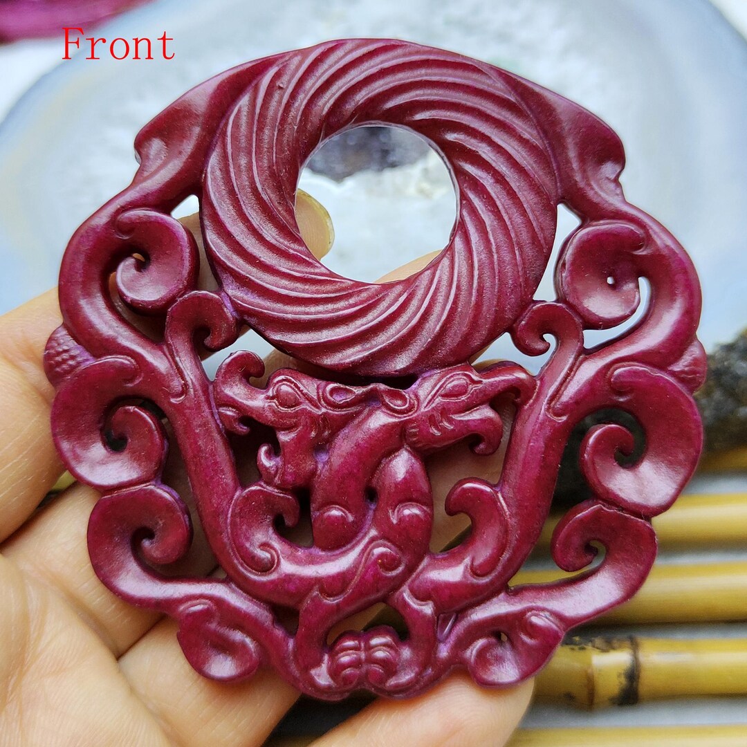 Red Double Face Hollow Carved Dragon Phoenix Jade Pendant,carving ...