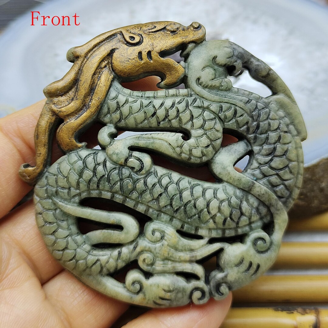 Hollow Carved Dragon and Phoenix Jade Pendant,carving Dragon and ...